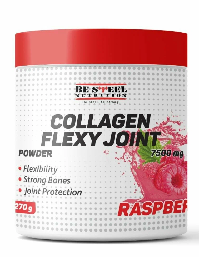 Хондропротекторы для суставов и связок: коллаген, глюкозамин, хондроитин и МСМ Be Steel Nutrition Collagen Flexy Joint порошок 270г (малина)
