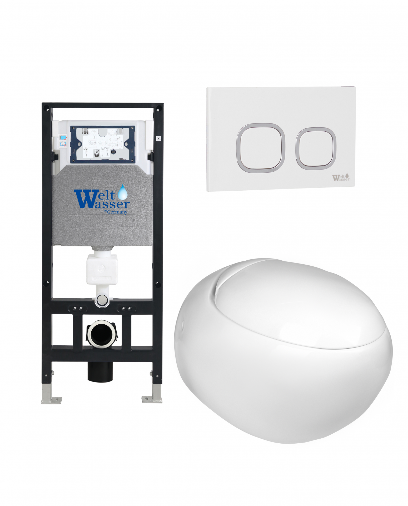 Комплект 3 в 1 инсталляция WeltWasser WW Amberg 506 + Подвесной унитаз WeltWasser Jeckenbach 004 GL-WT + Клавиша смыва WeltWasser WW Amberg RD-WT _10000006802
