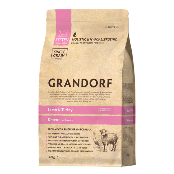 Сухой корм Grandorf для котят с ягненком и индейкой, 400 гр