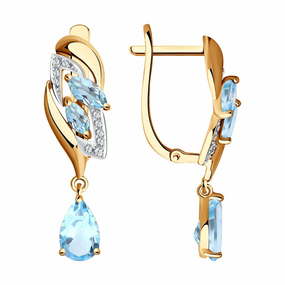 Серьги с подвесками, красное золото, 585 проба, топаз