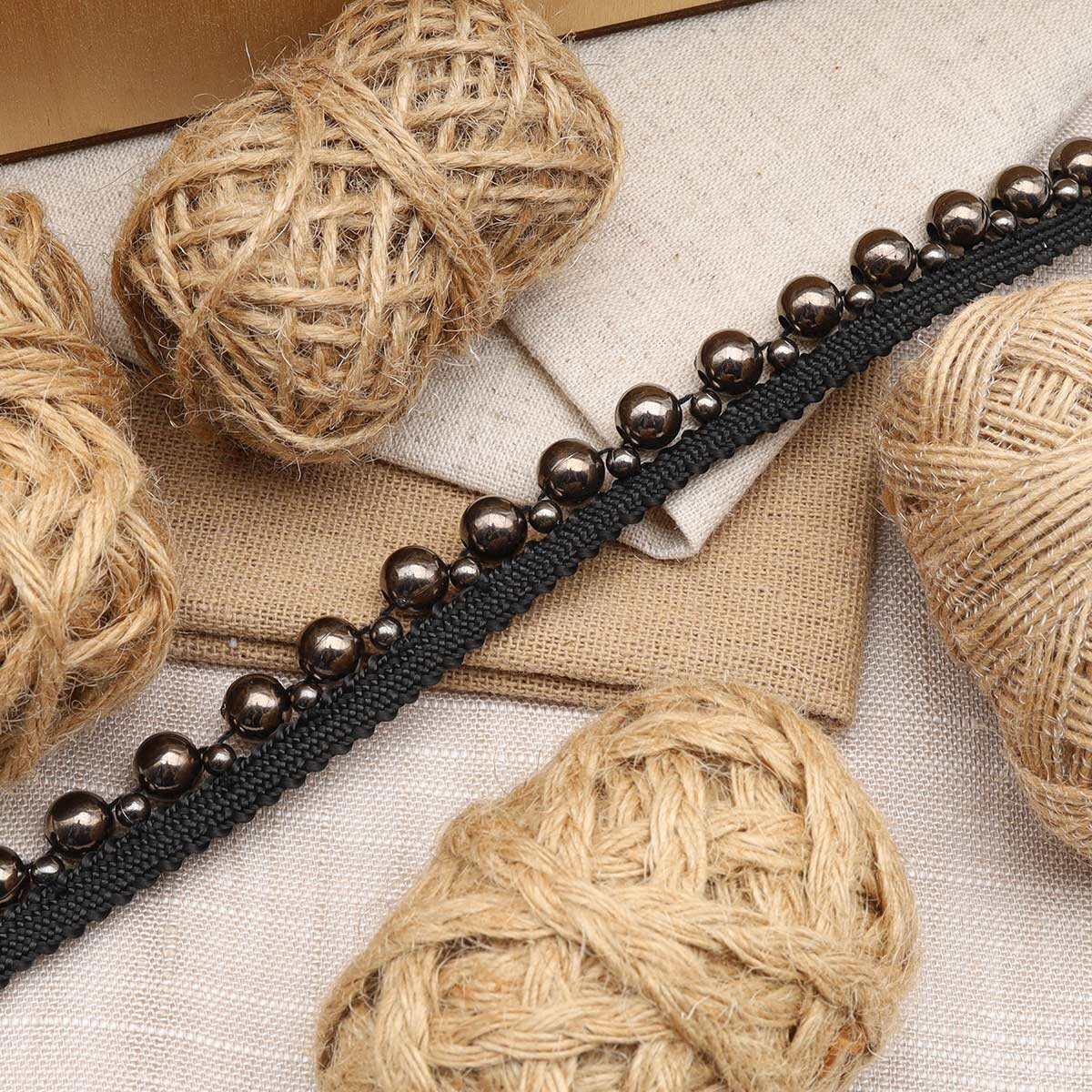 Бахрома для штор, текстиля, шитья (кант), 1,5 см*9 м, большой и малый жемчуг, темно-серая, Айрис