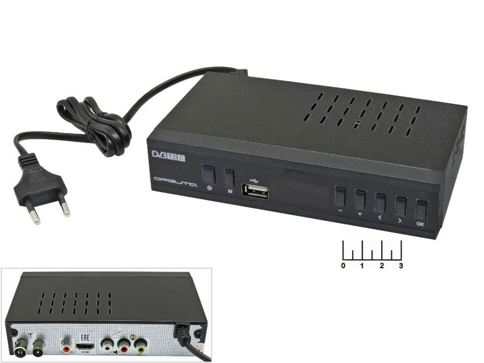 Ресивер цифровой телевизионный DVB-T2C Орбита OT-DVB28 + медиаплеер (шнур 3RCA-3RCA)