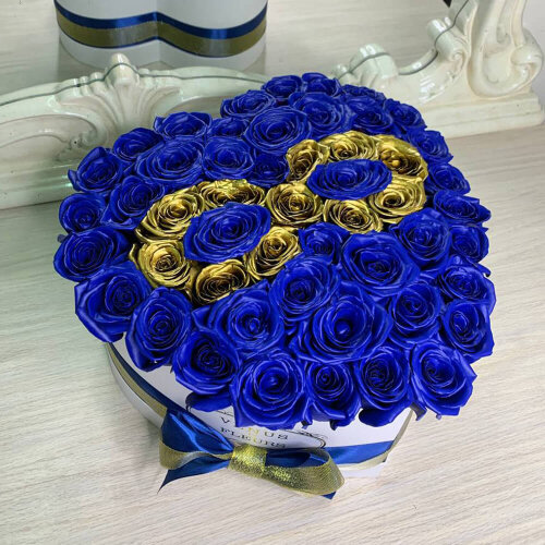 Букет живых цветов, Синие розы "Бесконечность" (сердце) от 55 шт.