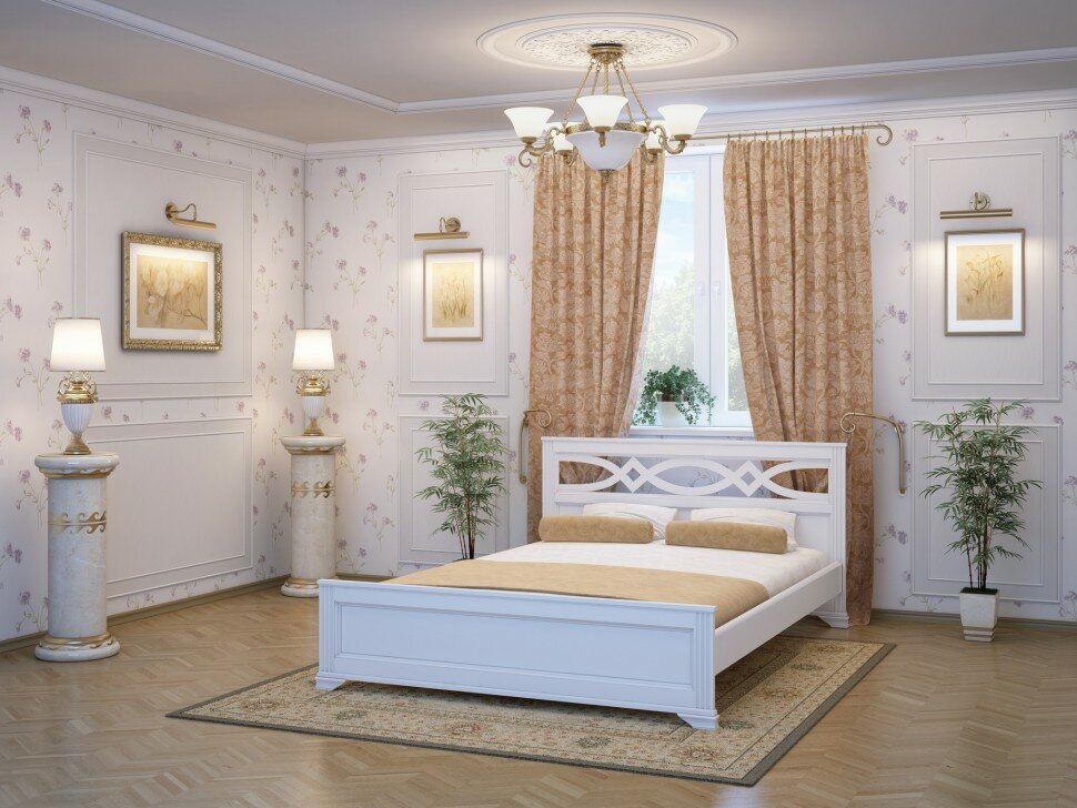 Двуспальная кровать рианна Лира, 180x200 см, каркас из массива сосны, цвет белый