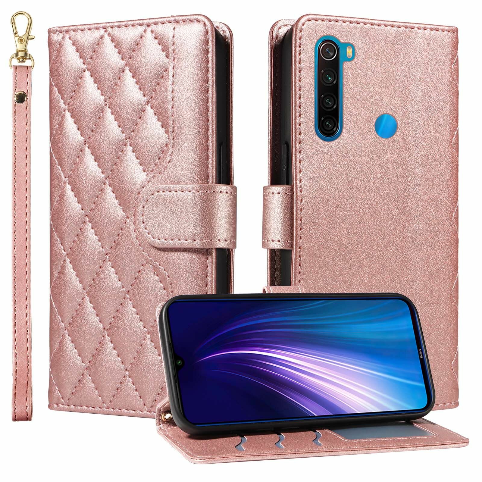 Чехол из матовой кожи для Xiaomi Redmi Note 8 и Note 8 (2021) / Редми Нот 8 и Редми Нот 8 (2021) , роскошный и стильный, устойчивый к падениям, со слотом для карт, с длинным и коротким шнурками