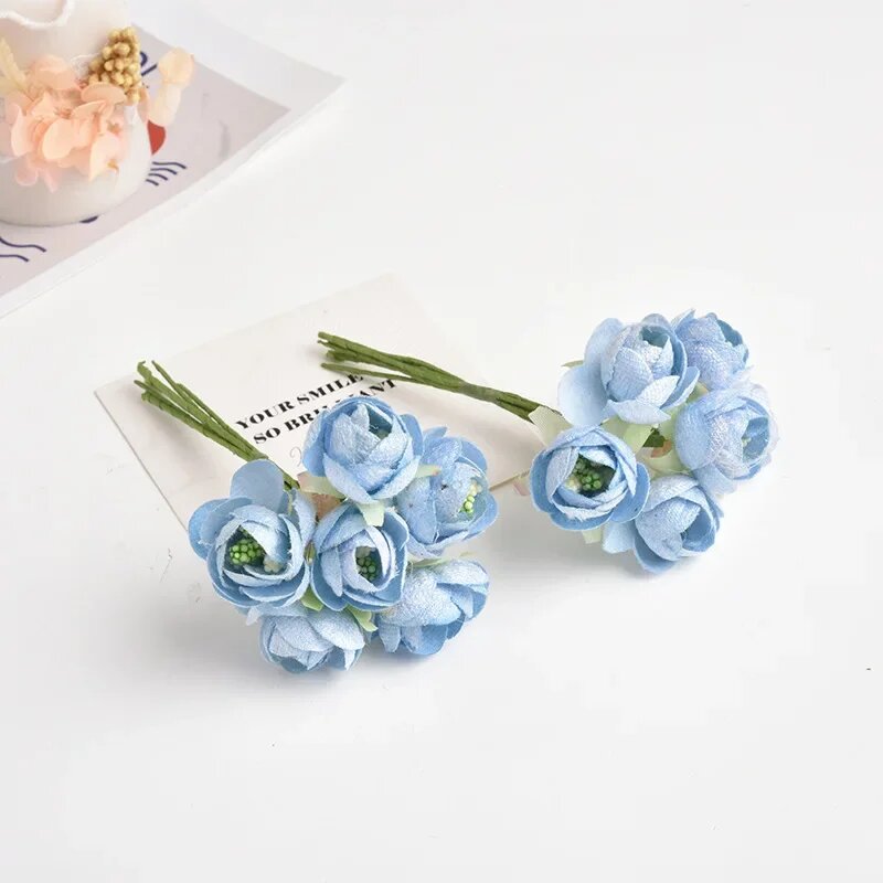 Искусственные цветы 12 шт, рождественские украшения для дома, аксессуары, тычинки, свадебный букет, гирлянда, подарки «сделай сам», шелковые Чайные розы, бутоны