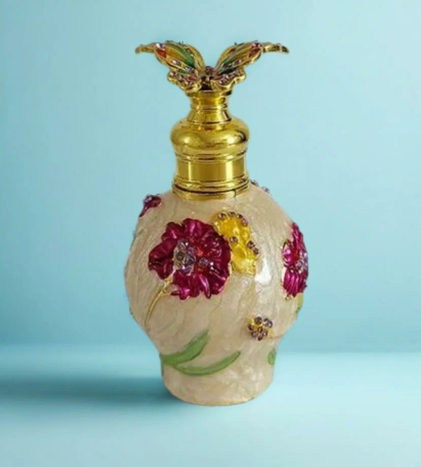 Флакон для масляных духов с эмалью Бабочка 15мл, металл, стразы, стекло, высота 85мм