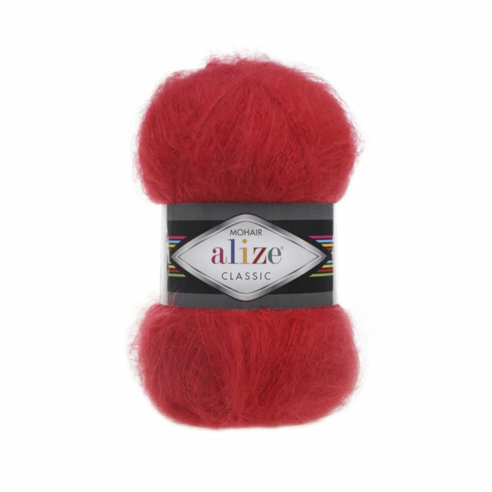 Пряжа для вязания Alize Mohair classic new 56 красный 100 гр/200 м 25% мохер, 24% шерсть, 51% акрил
