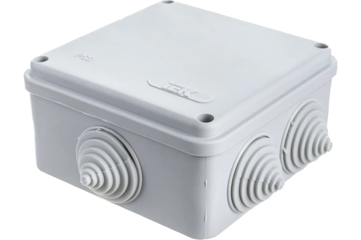 Коробка разветвительная о/у КМ41234 сер 100х100х50 на винтах 6 вводов IP55 IEK