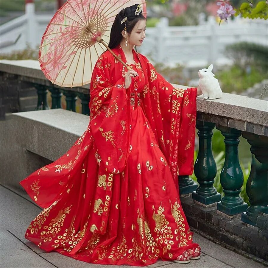 Женский карнавальный костюм Hanfu сине-красного цвета Красный, XL height 162-170cm, 4ps suit