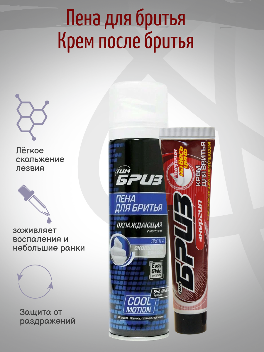 ТимБриз Пена для бритья с ментолом 200мл, Крем после бритья Энергия 75мл