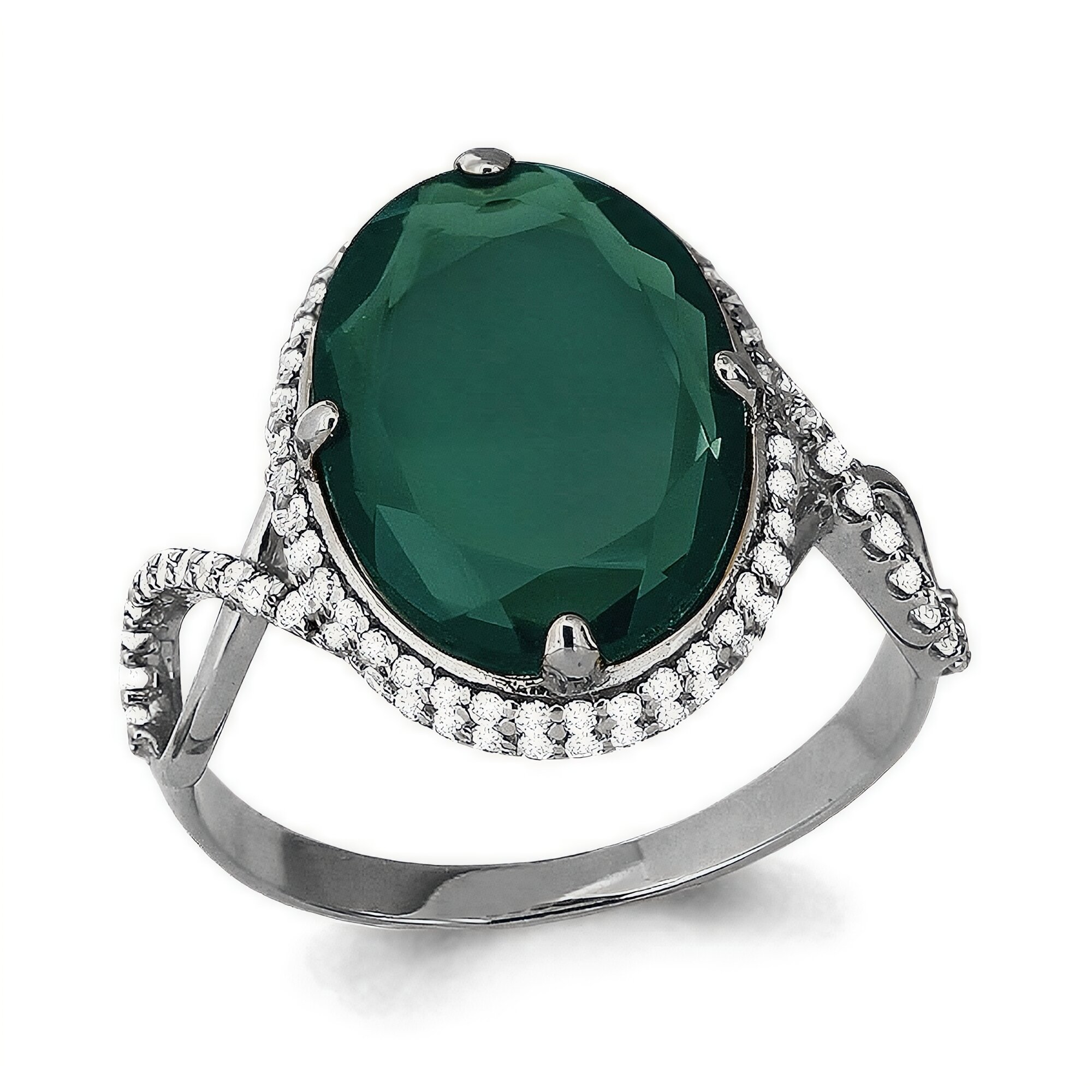 Кольцо, серебро, 925 проба, родирование, агат, фианит