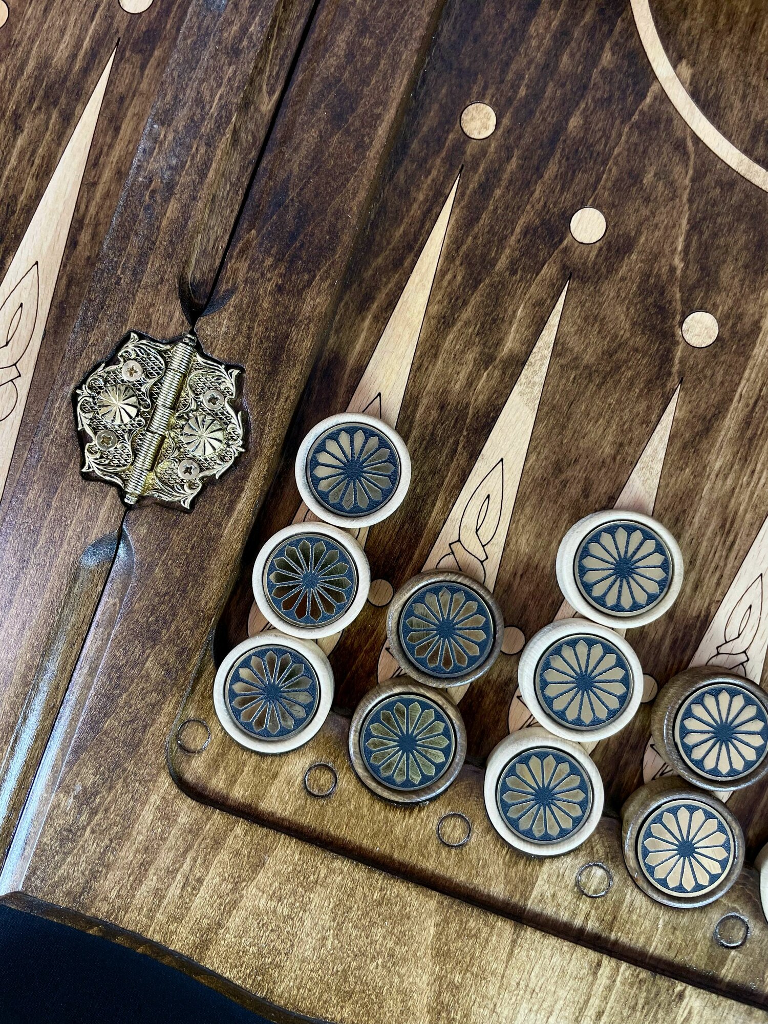 Фишки деревянные "Узор Солнце", для нард/шашек, ручная работа