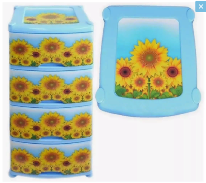 Комод пластиковый Подсолнухи с 4 ящиками / универсальный стеллаж для хранения вещей / органайзер для аксессуаров