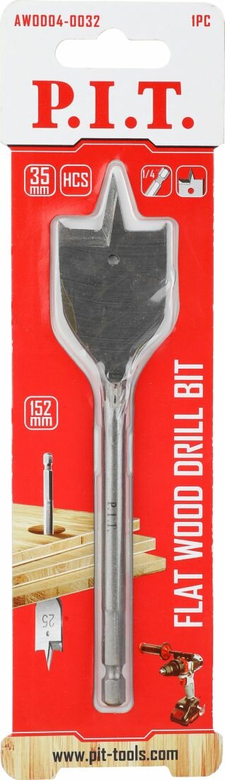 Сверло по дереву перовое P.I.T. AWOD04-0035, хвостовик HEX 1/4", d: 35 мм
