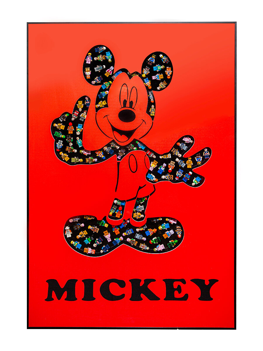 Панно на стену ручной работы "Mickey Mouse Red Lego" для дизайна интерьера 120х80 см