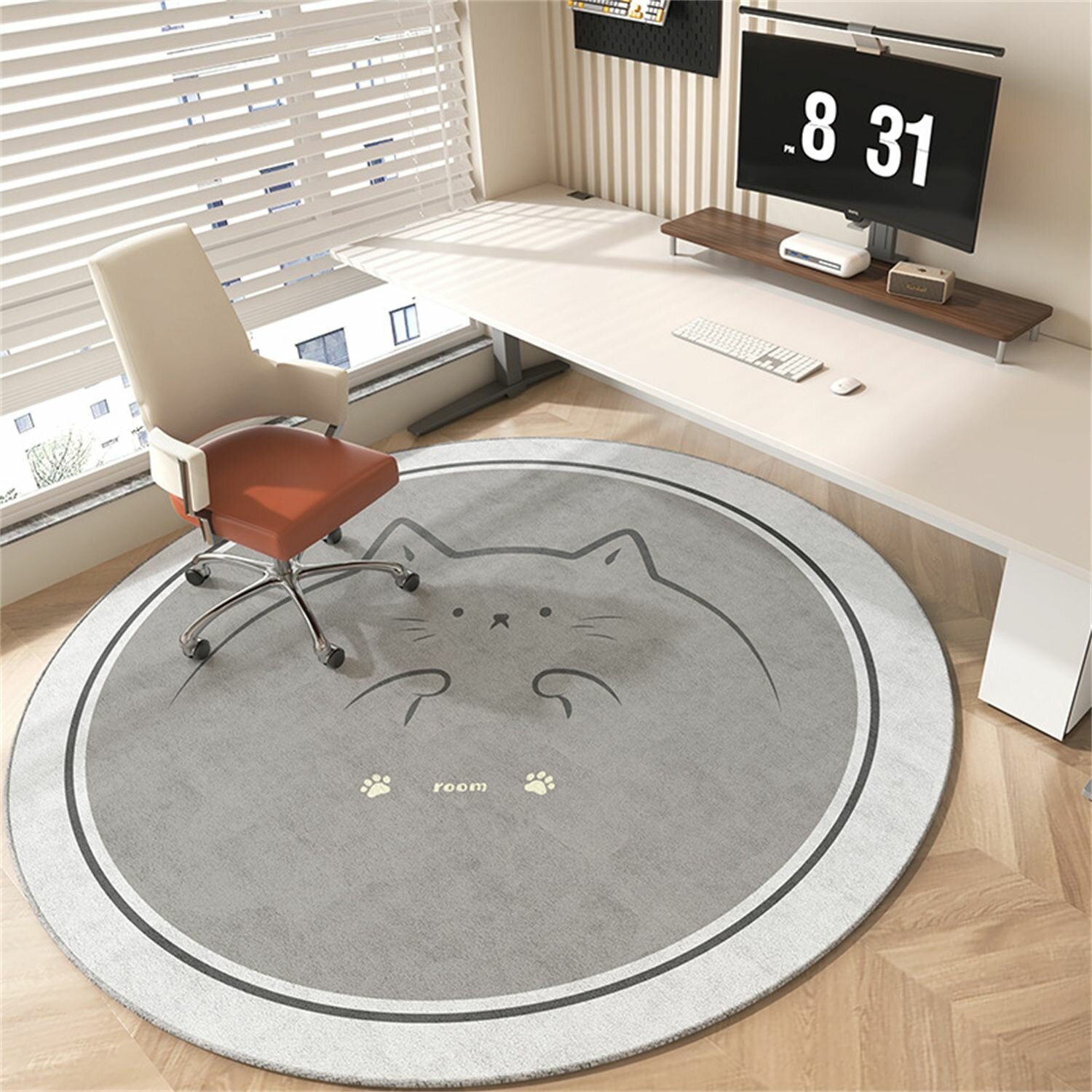 Защитный круглый коврик под компьютерное кресло с рисунком милой кошки