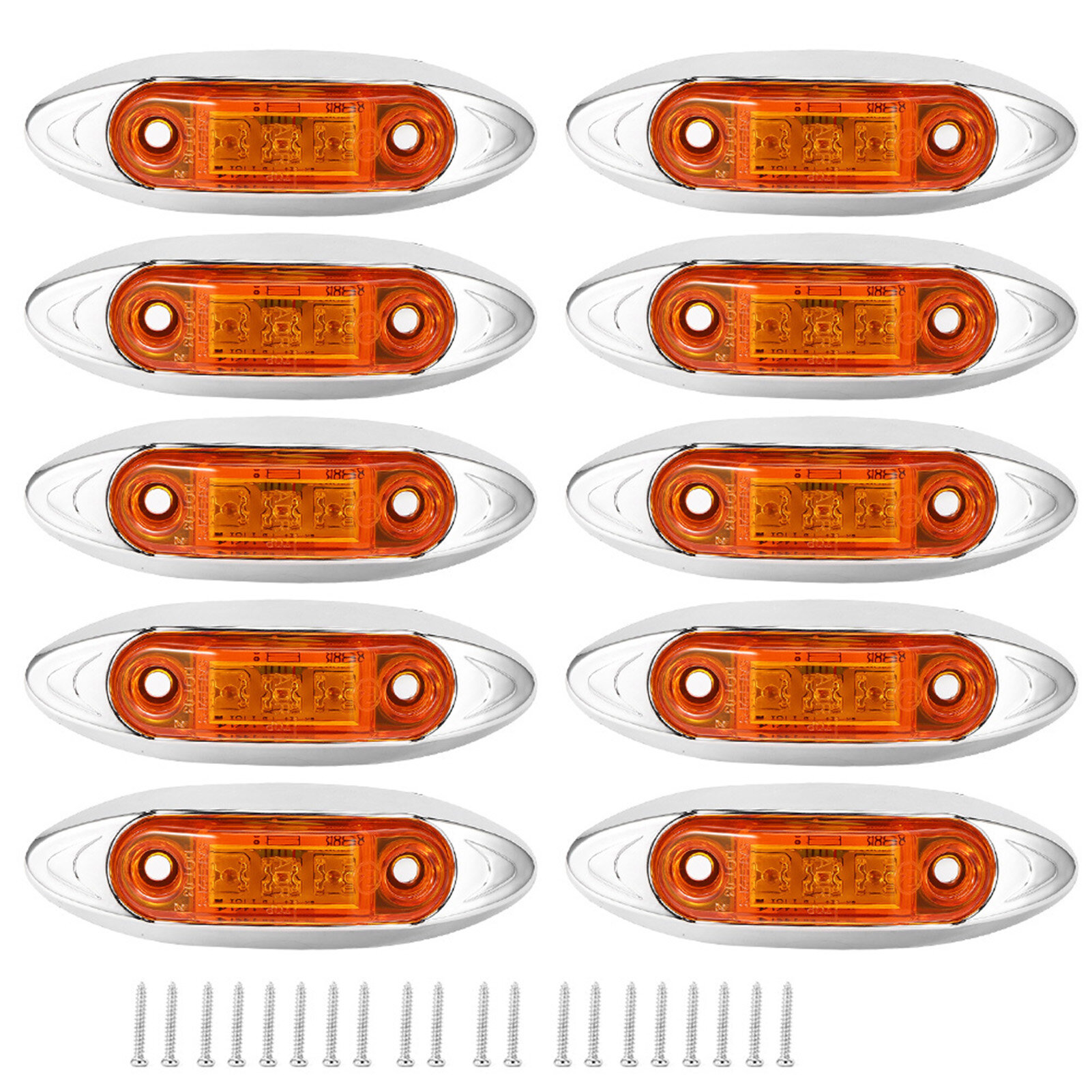 10 шт. янтарных боковых габаритных огней с 3 светодиодами для грузовиков и прицепов, водонепроницаемые и пылезащитные лампы типа «пиранья», прочные и яркие.