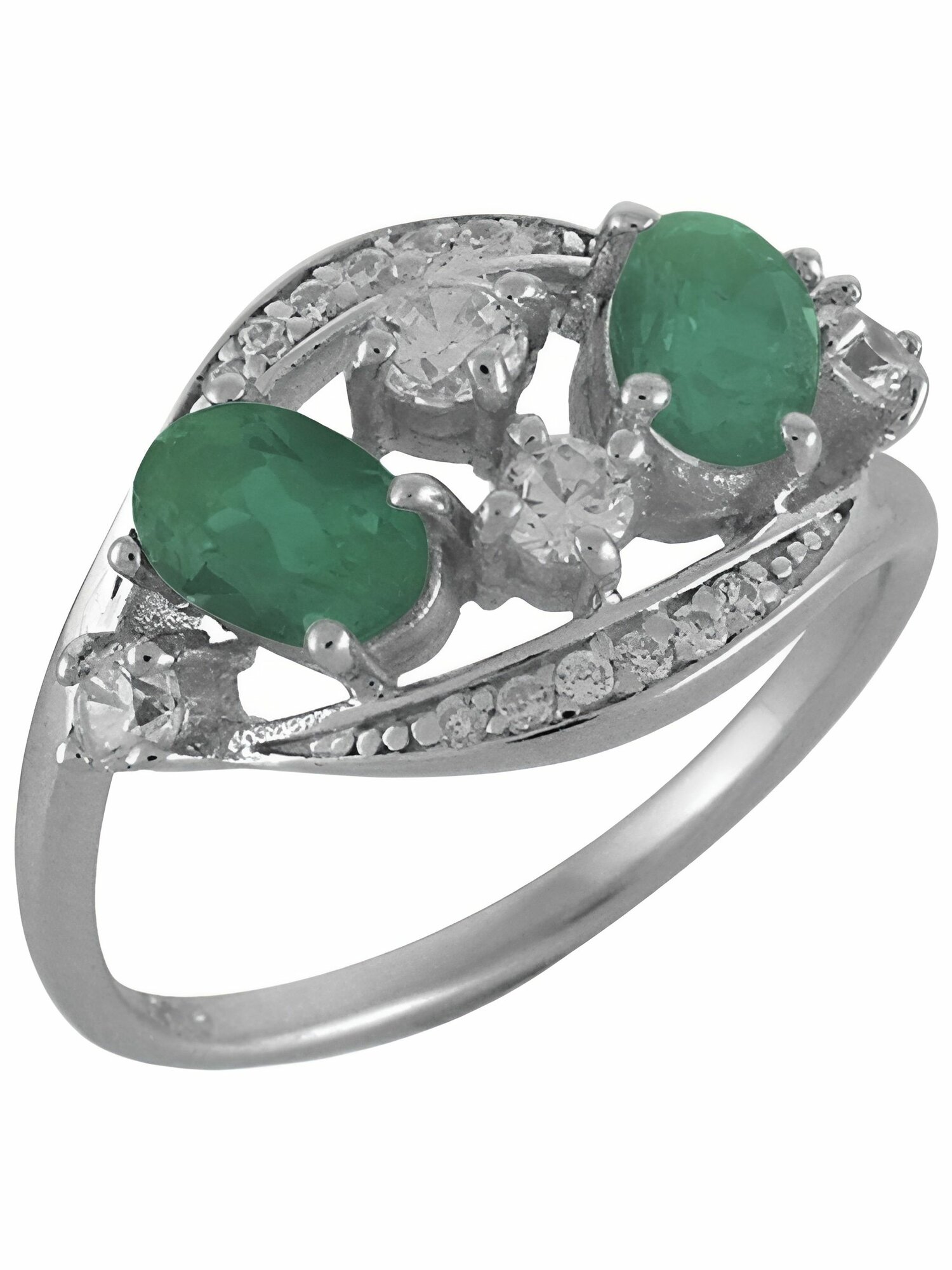 Кольцо тонкое, серебро, 925 проба, родирование, изумруд, фианит