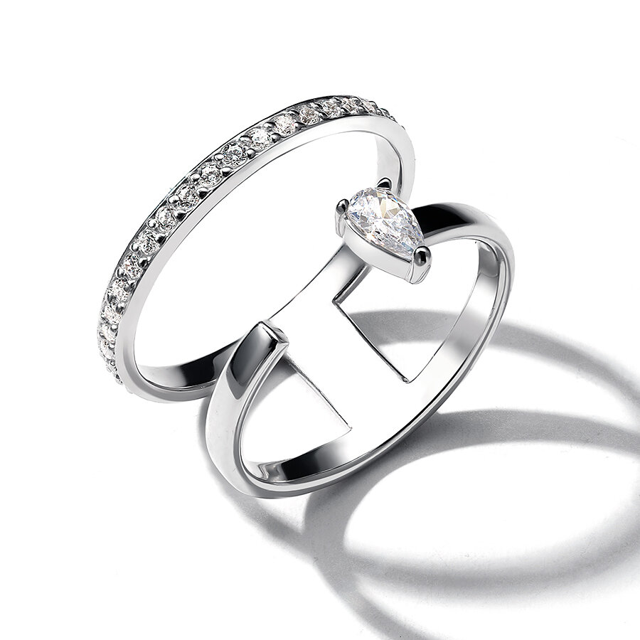 Кольцо разъемное, серебро, 925 проба, родирование, фианит