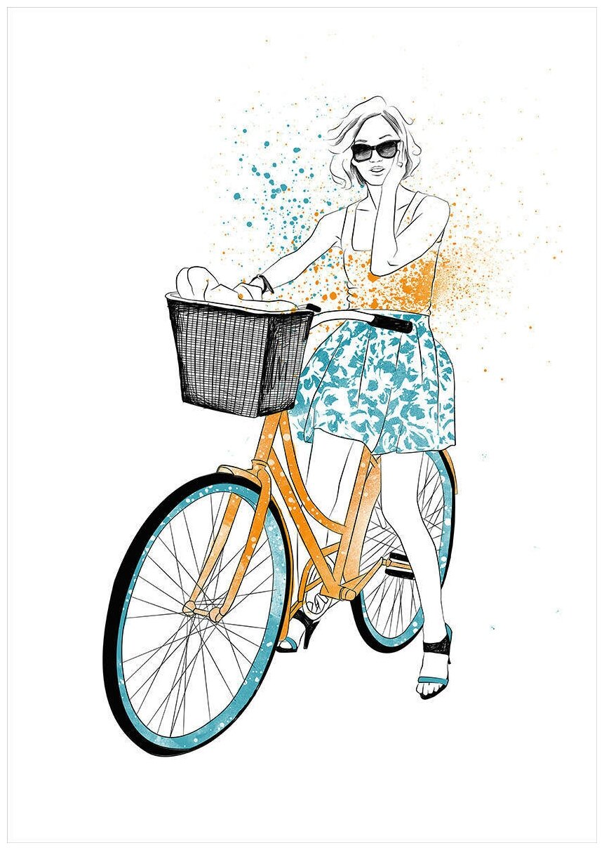 Интерьерный постер на стену картина для интерьера в подарок плакат "Bike" размера 50х70 см 500*700 мм репродукция без рамы в тубусе для декора комнаты офиса дома дизайна кухни спальни гостиной детской