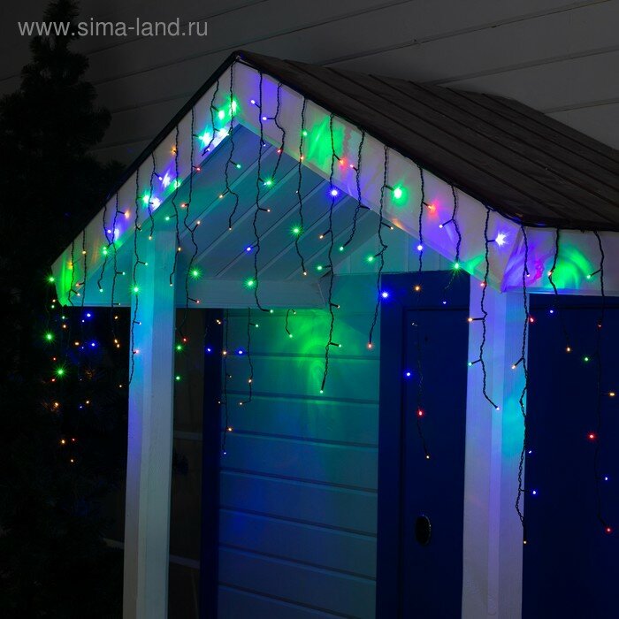 Гирлянда Бахрома 3×0.6 м, IP44, УМС, тёмная нить, 160 LED, свечение мульти, 220 В