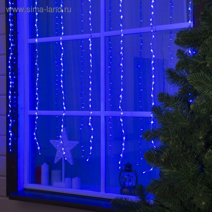 Гирлянда Водопад 2×1.5 м, IP44, прозрачная нить, 400 LED, свечение синее, 8 режимов, 220 В