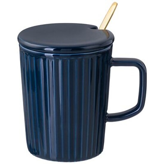 Кружка Lefard "herbal" с крышкой и мета л л. ложкой 350 м л синяя (42-482)