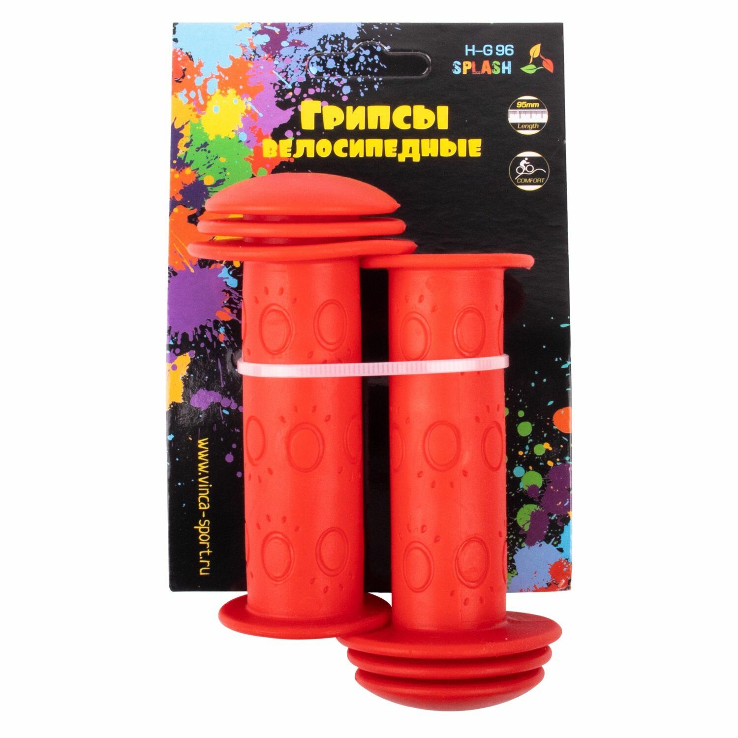 Грипсы детские, резиновые, длина 102мм, красные Splash, инд. уп. Vinca Sport