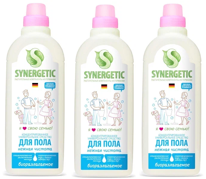 Универсальное средство для мытья поверхностей Synergetic Нежная чистота 0.75 л, 3 шт