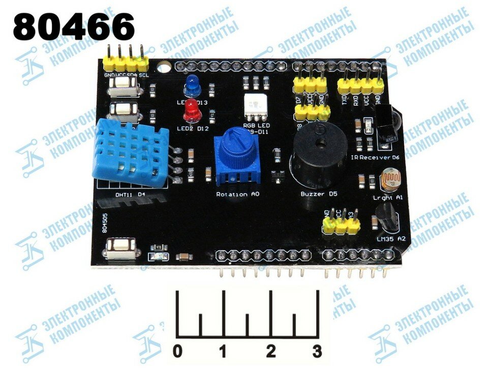 Радиоконструктор Arduino sensor shield uno плата расширения DHT11+LM35+LED+IR+RGB+зуммер B04505