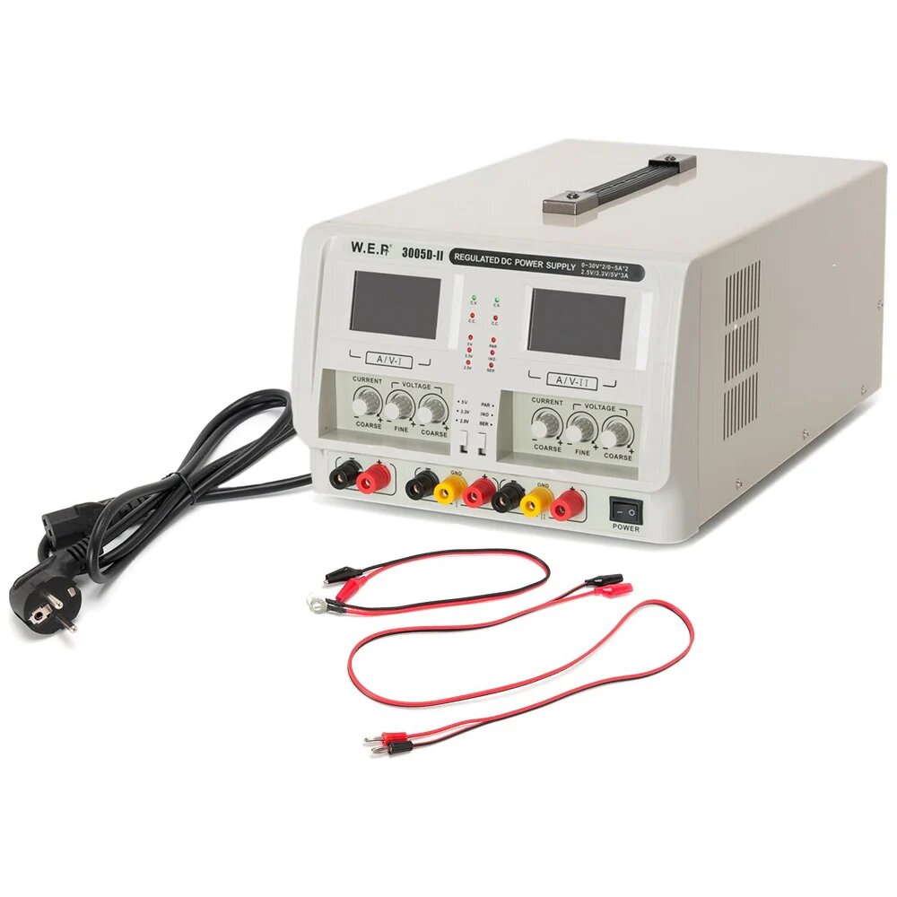 Лабораторный источник питания W.E.P 3005D-II М7746352 с защитой от замыкания и перегрузки, настольный, серый корпус