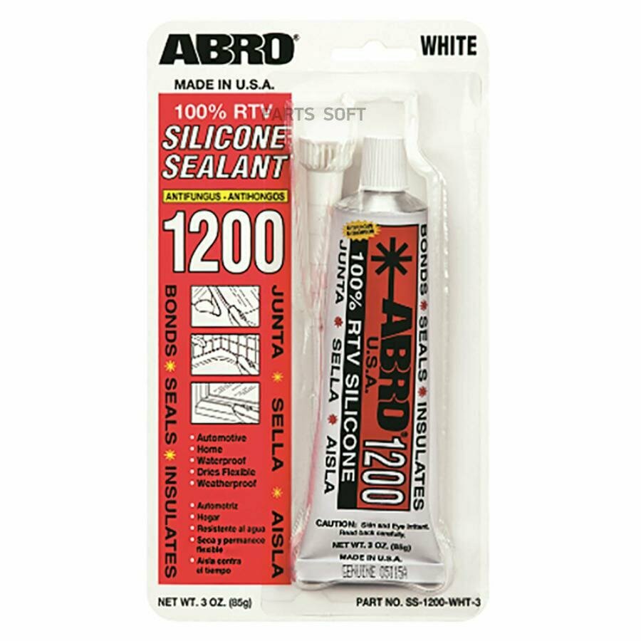 SS12003WH ABRO Герметик силиконовый 1200 (белый) 85 г. ABRO
