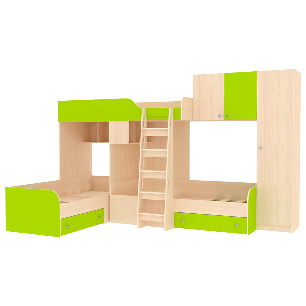 Кровать чердак Трио 2 Дуб Молочный Лайм