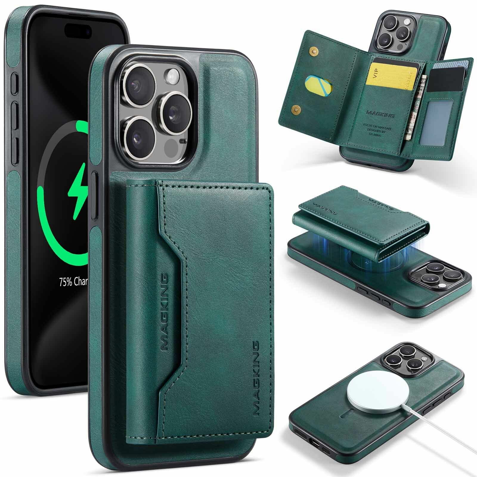 Кожаный чехол Deluxe для Apple iPhone 13 Pro Max(айфон 13 про макс) с беспроводной автомобильной зарядкой Magsafe, в комплект входит держатель