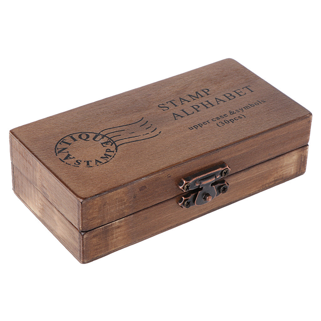Ретро-деревянная коробка с печатями из 30 букв -заглавный шрифт