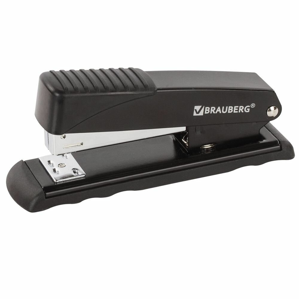 Степлер №24/6, 26/6 металлический BRAUBERG "Office", до 30 листов, черный