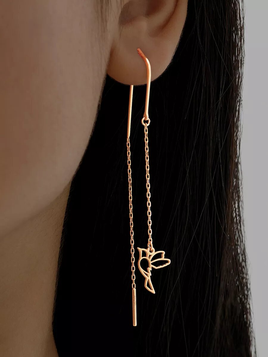 Серьги цепочки, серебро, 925 проба, золочение