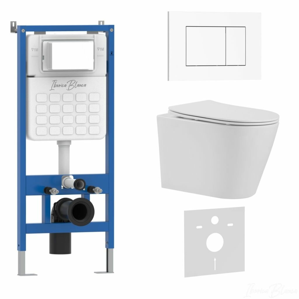 Комплект 6 в 1 инсталляция, унитаз TORNADO безободковый белый BURGOS ALTO (IB. BRA.234.1B1), клавиша смыва белый глянцевый, ABS пластик ESTI-S (IB. B085.001.000)