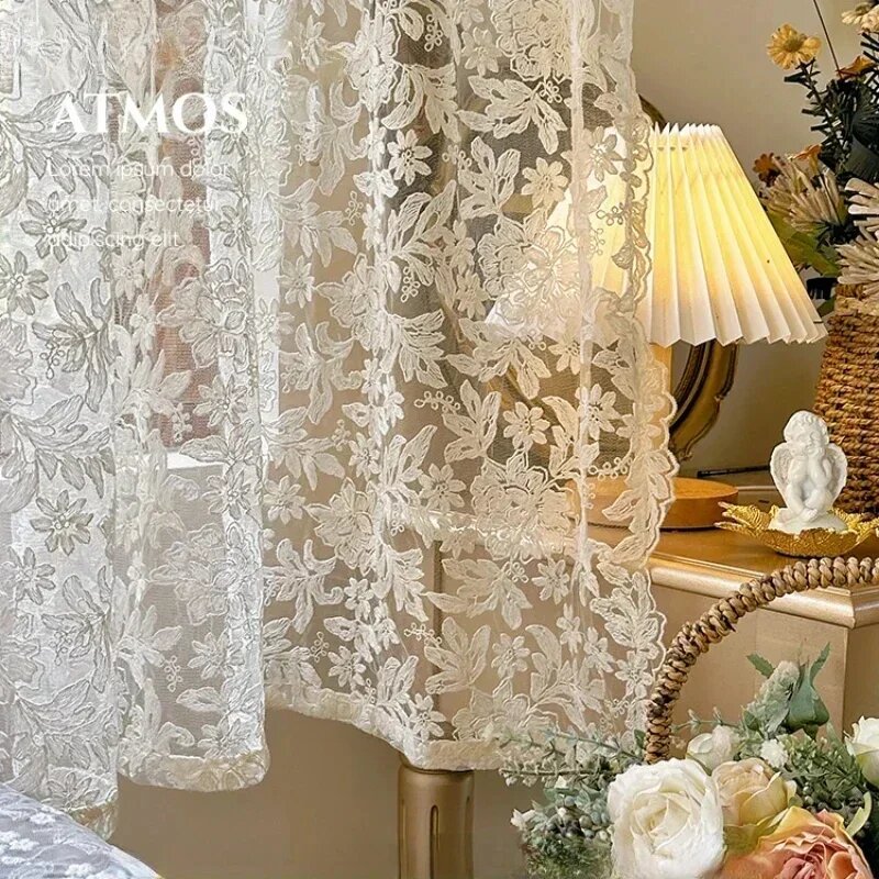Кремовые кружевные шторы 130x150 см