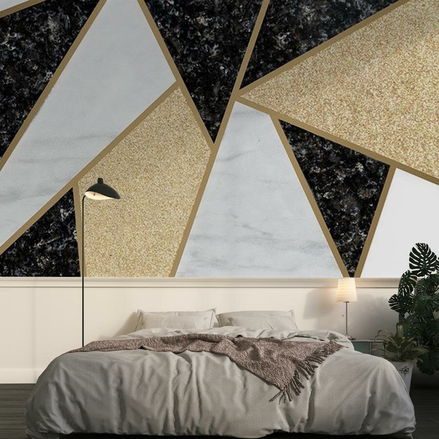 Фотообои Черно-белая геомерия с золотом 9-1499-M-Флок 270 x 300 см (ВхШ) Бесшовные, флизелиновые, влагостойкие обои MasterFresok