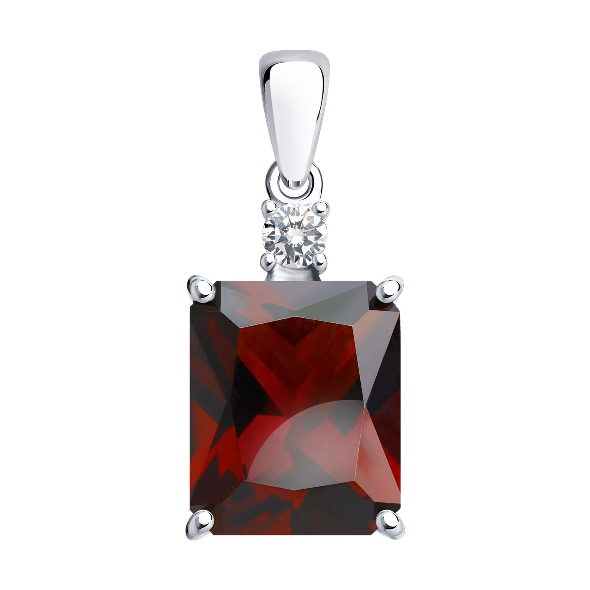 Подвеска, серебро, 925 проба, родирование, фианит, гранат
