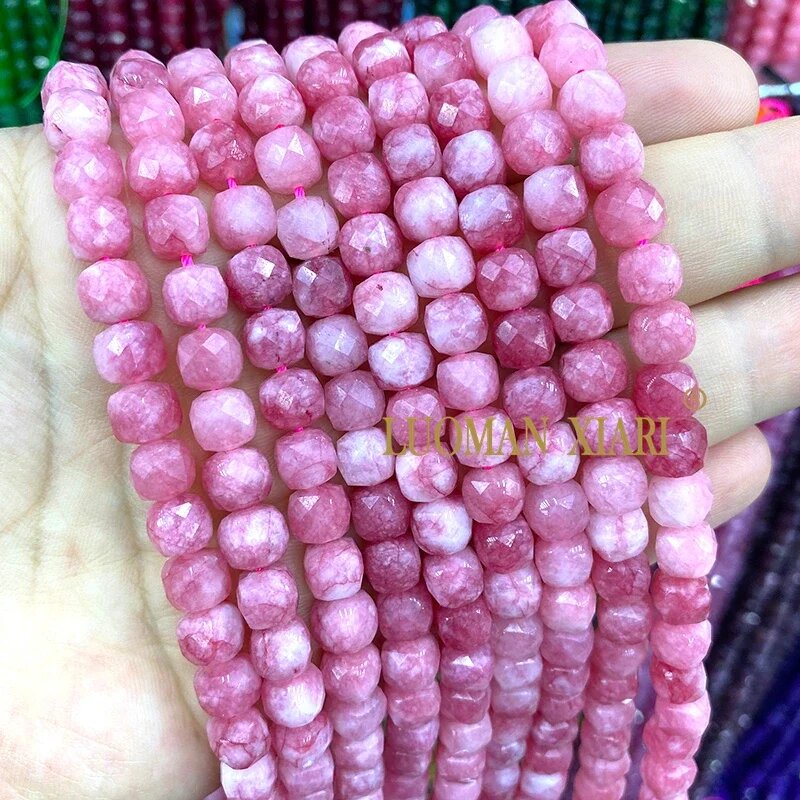 LUOMAN XIARI Солнечный камень халцедон бусины 7-8 мм Розовый, 7-8mm 22-23pcs, Rhodochrosite color
