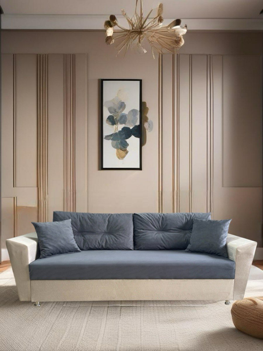 Диван-кровать "Амстердам" серо-бежевый велюр Кабрио, механизм-Еврокнижка, 235 х 95 х 82 см