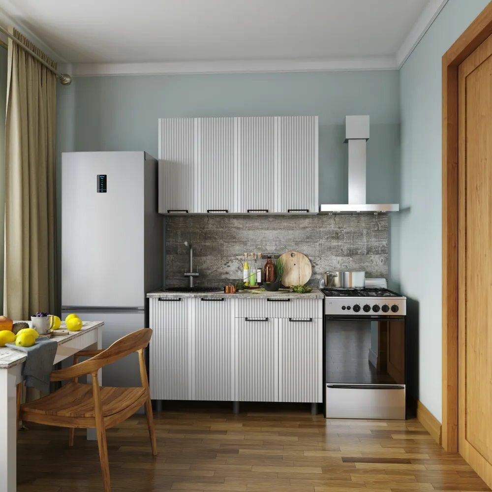 Кухня Кампео 1.2 м Белый снег ЛДСП/МДФ со столешницей Белый каспий 38 мм 1200х600х2150 тэкс