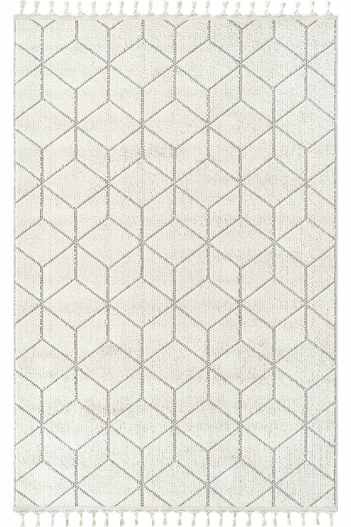 Cool Hali Bress 1407 Тканый ковер-дорожка 80x300 см цвета жемчужный беж с кубическим узором в скандинавском стиле; плетеная текстура, петлевой узор