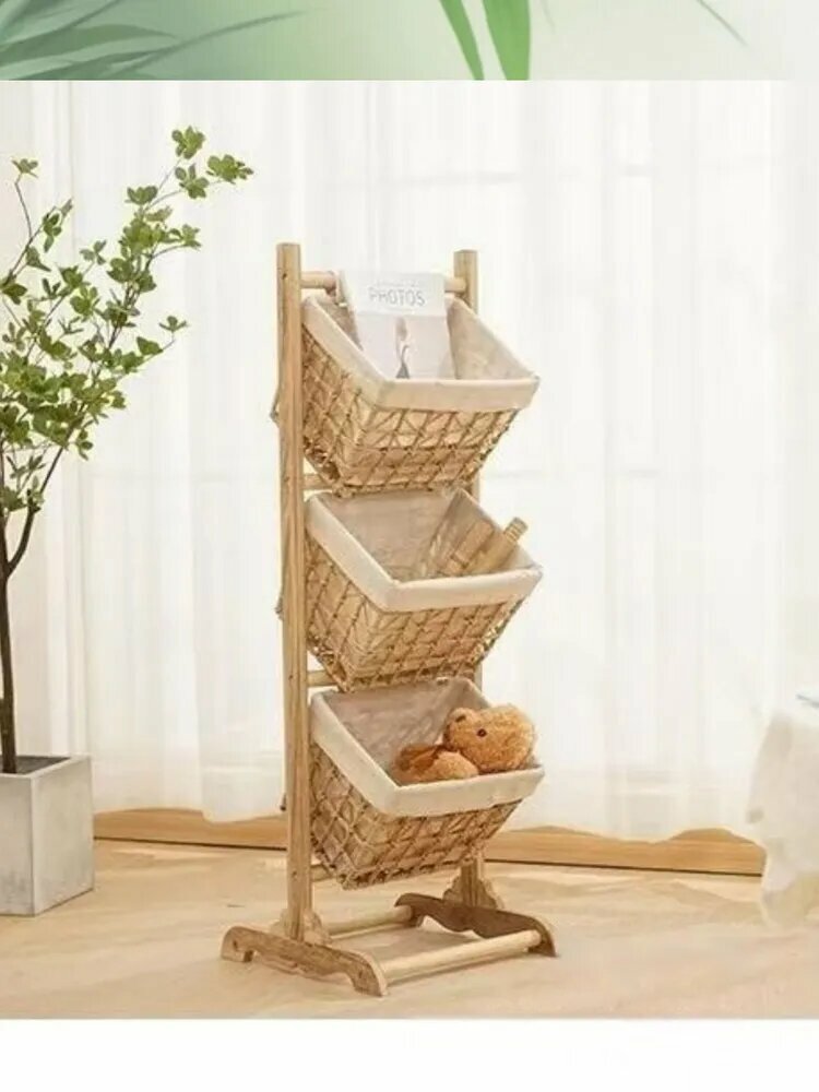 Полка Напольная, 35х35х103 см, 1 шт. Подвесная корзина из ротанга，деревянный