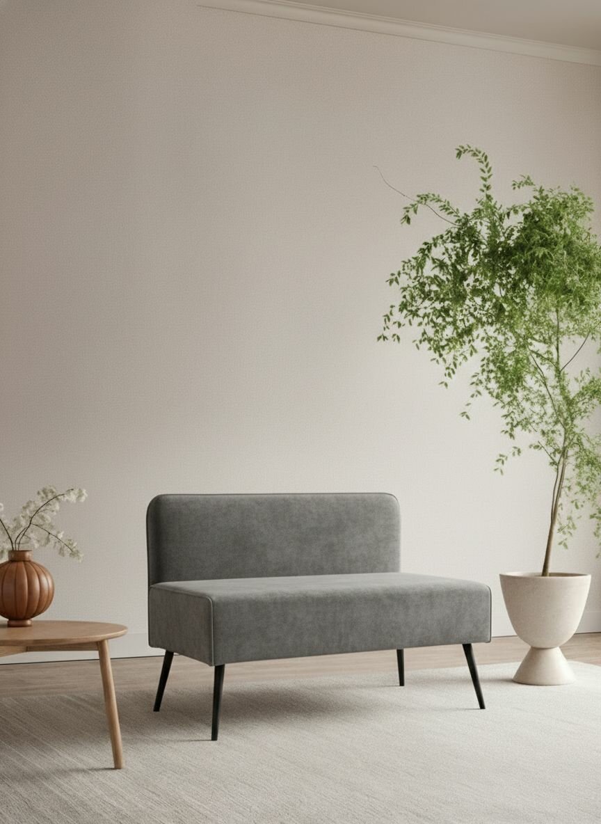 Диван прямой Ион серый велюр для офиса, дома, зоны ожидания, кухни