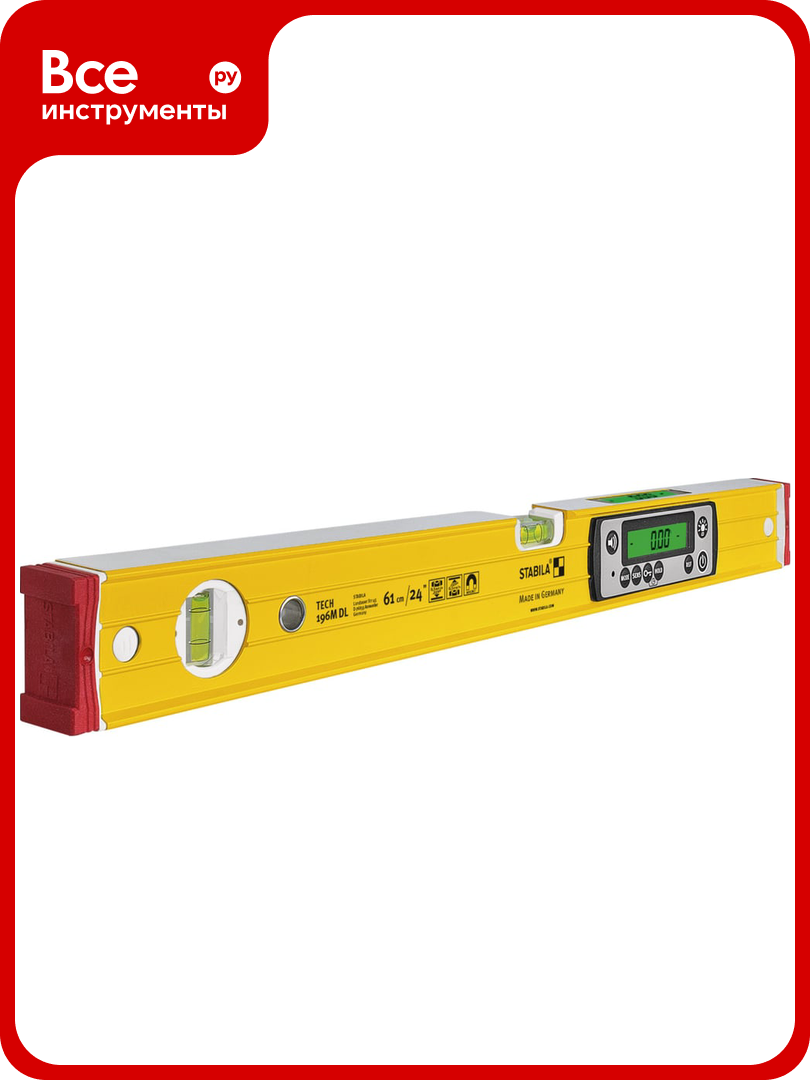 Уровень STABILA tech 196m dl, 61см (ip 67, 2верт,1гориз, 2 жк дисп, точн. 0,5мм/м) , шт 19823, надежной