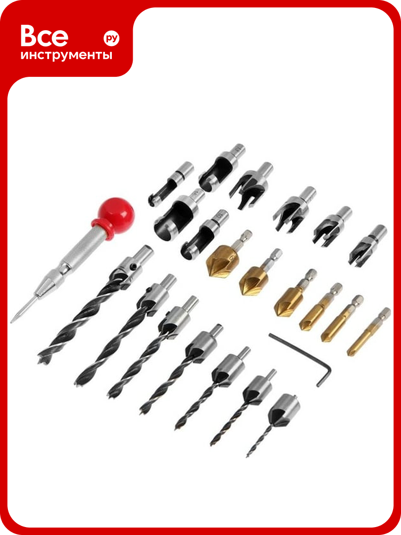 Набор сверл с зенковкой 23 шт тундра 7139568 зенкер конусный для обработки дерева с шестигранным хвостовиком